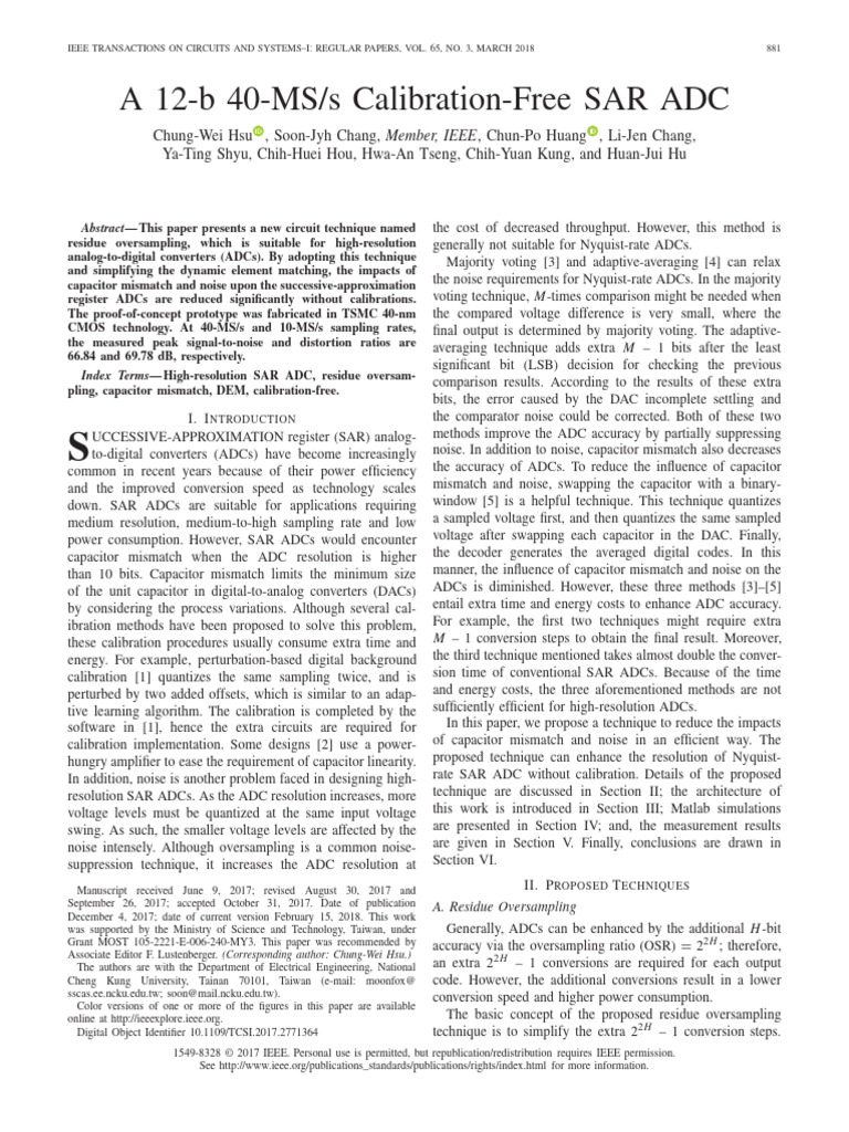 Calibration-Free 12-bit SAR ADC Design | PDF | Analog To Digital ...