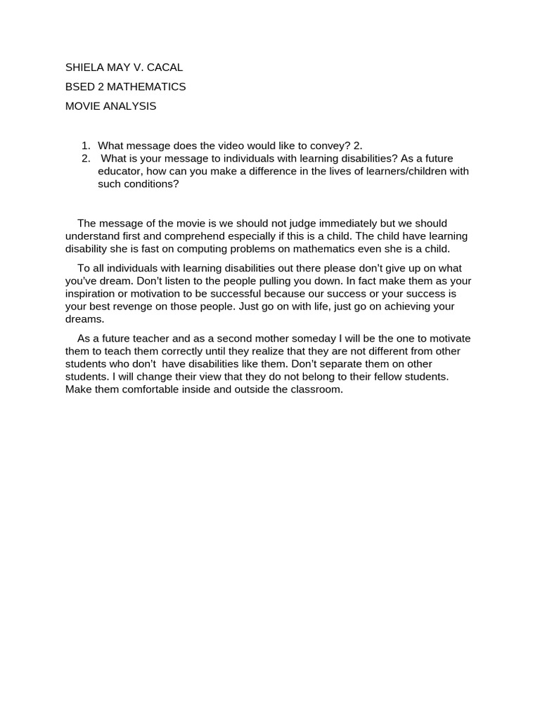 Cacal, Shiela May - Movie Analysis | PDF