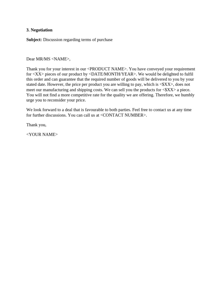 Negotiation Terms Mail Template | PDF