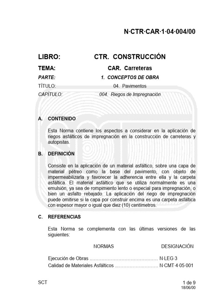 N CTR CAR 1-04-004 00 Riego de Impregnac | PDF | Riego | Temperatura