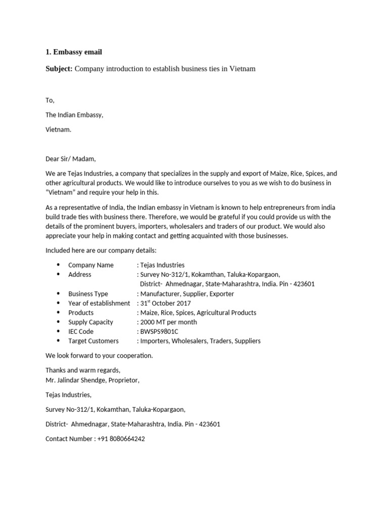 Embassy Mail Template | PDF