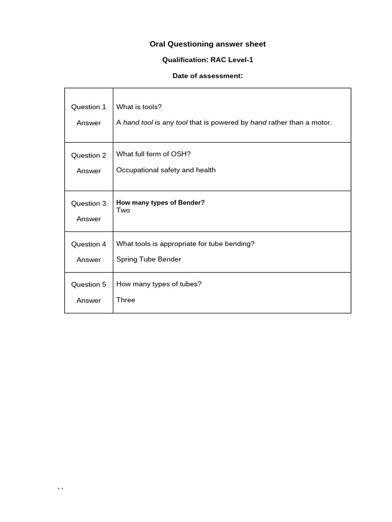 21 - Ashrafl - Oral Questioning Answer Sheet | PDF