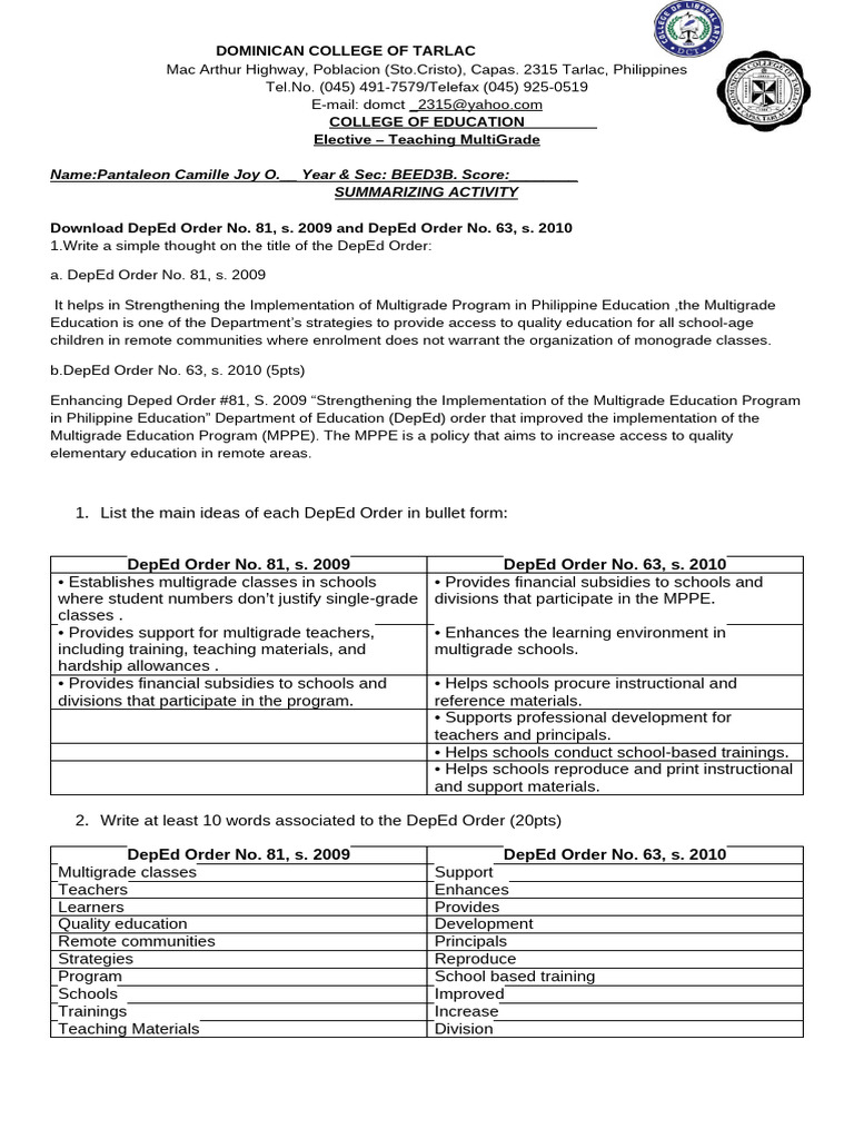 DepEd Orders on Multigrade Education | PDF | Teachers | Learning