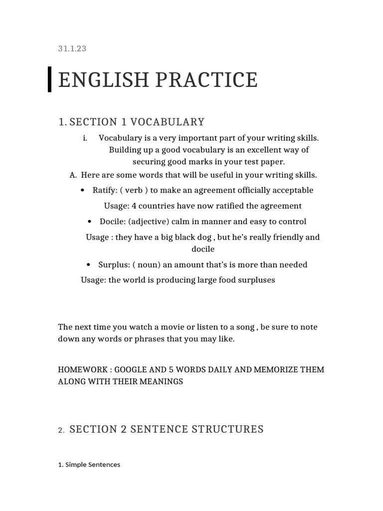 English practice 1 | PDF | Syntax | Grammar