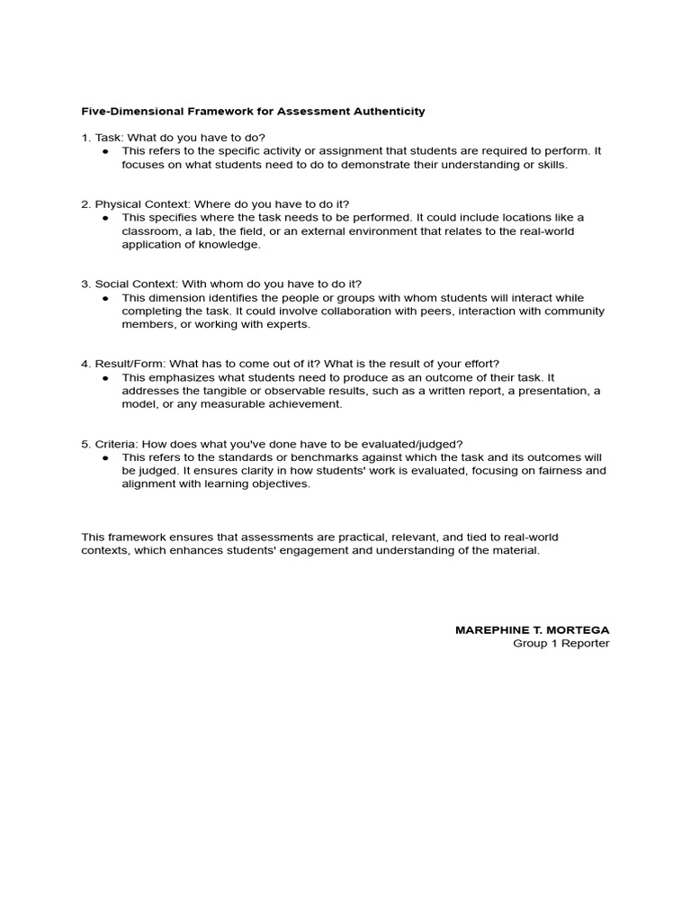 Five Dimensional Framework For Assessment Authenticity | PDF