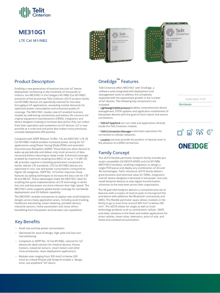 TC ME310G1 Product Brief | PDF | Telecommunications | Computing