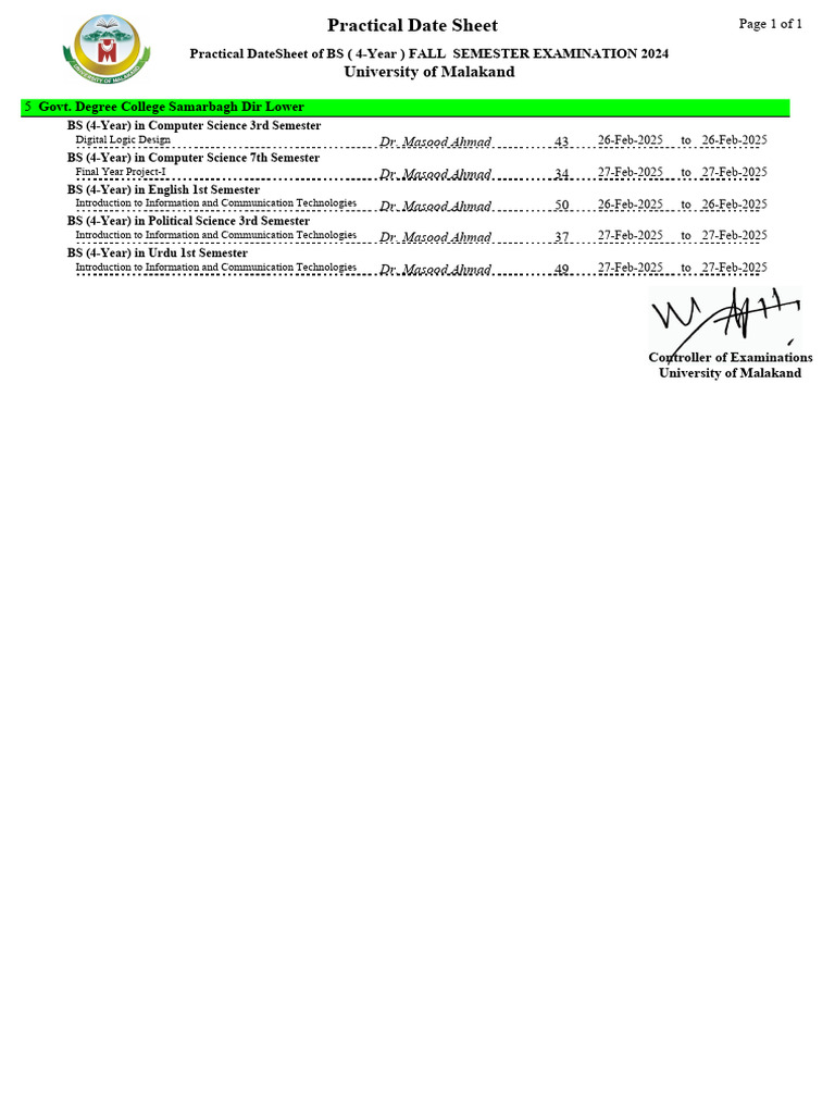 Date Sheet | PDF