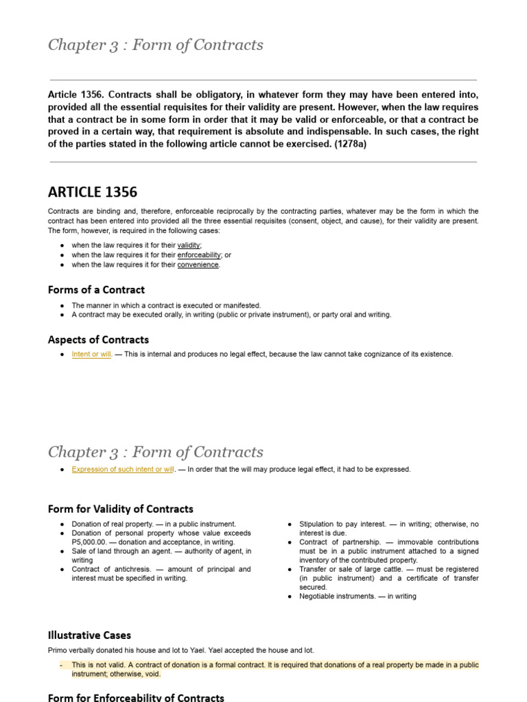 OBLICON Chapter 3 - Forms of Contracts | PDF | Business Law | Civil Law ...