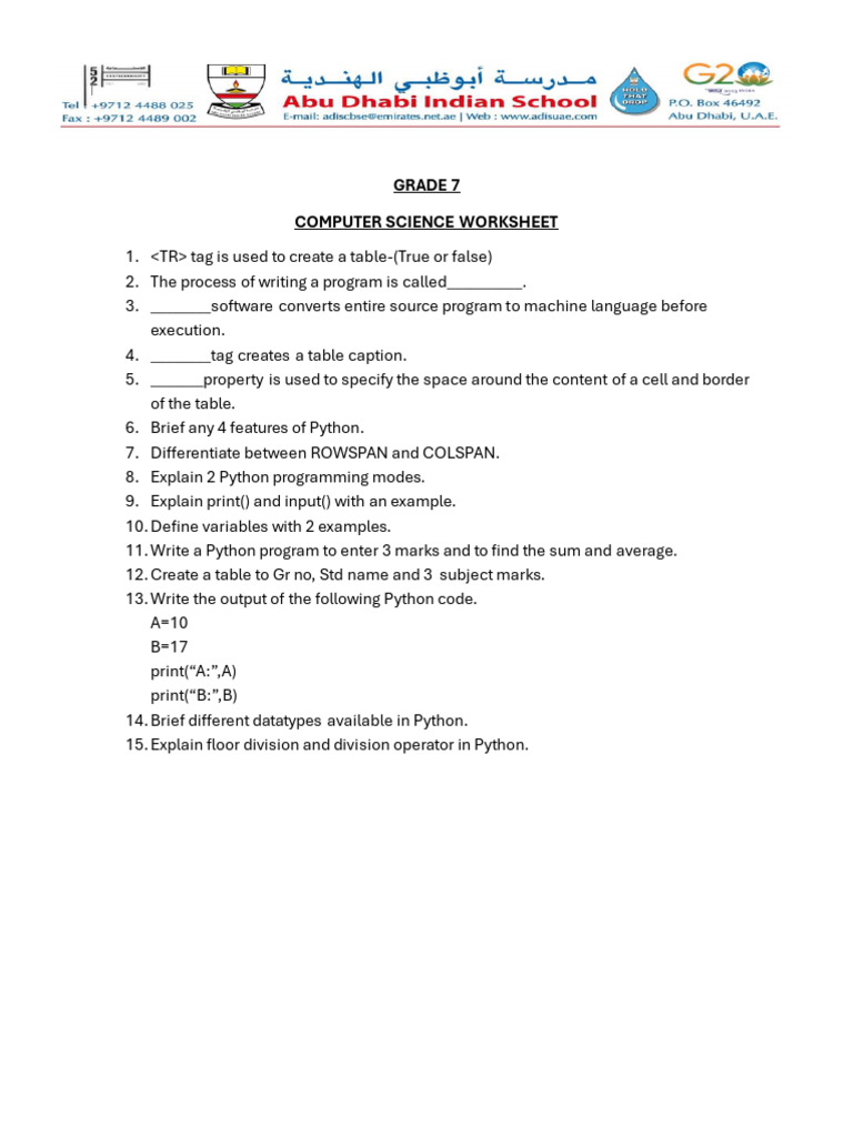 Final exam worksheet | PDF