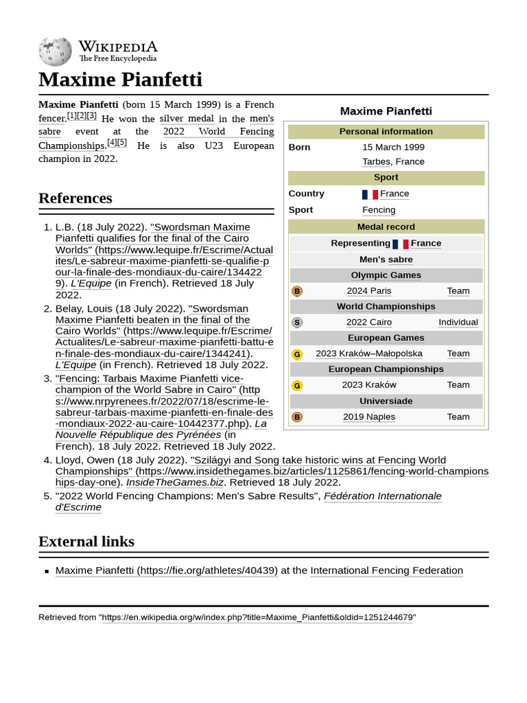 Maxime_Pianfetti | PDF | Fencing | Sword