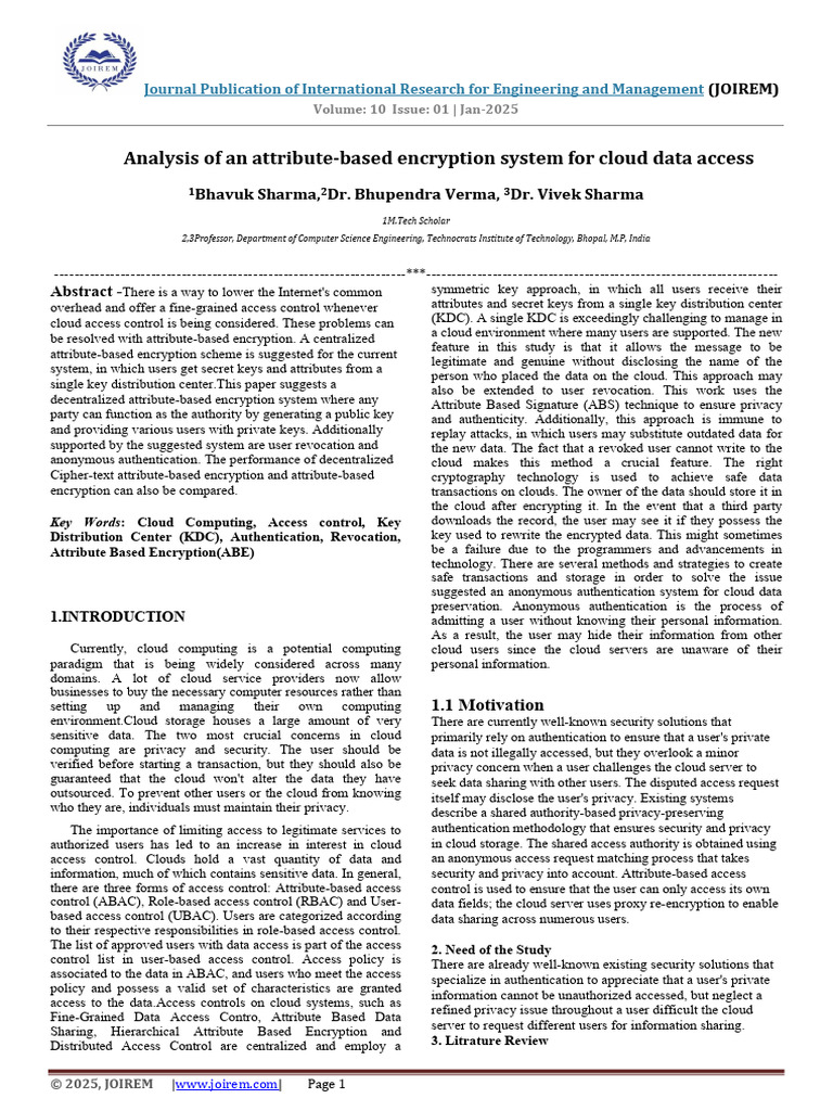 Analysis of An Attribute-Based Encryption System For Cloud Data Access ...
