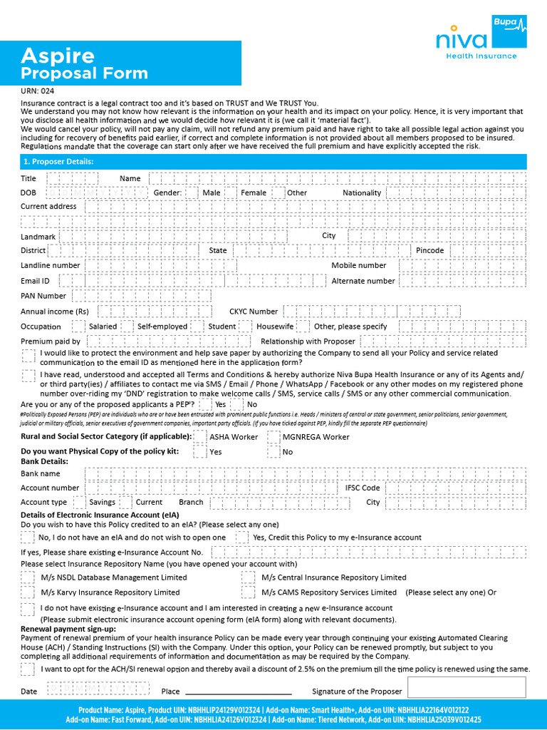 Aspire Proposal Form | PDF | Insurance | Underwriting