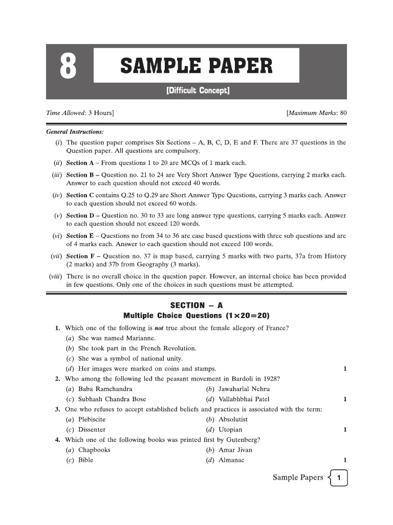 Cbse Cl10 Ead Social Science Difficult Paper 8 | PDF