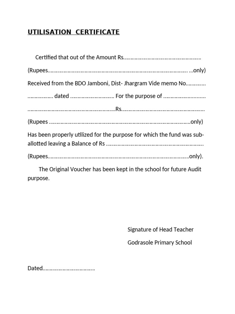 Utilisation Certificate | PDF