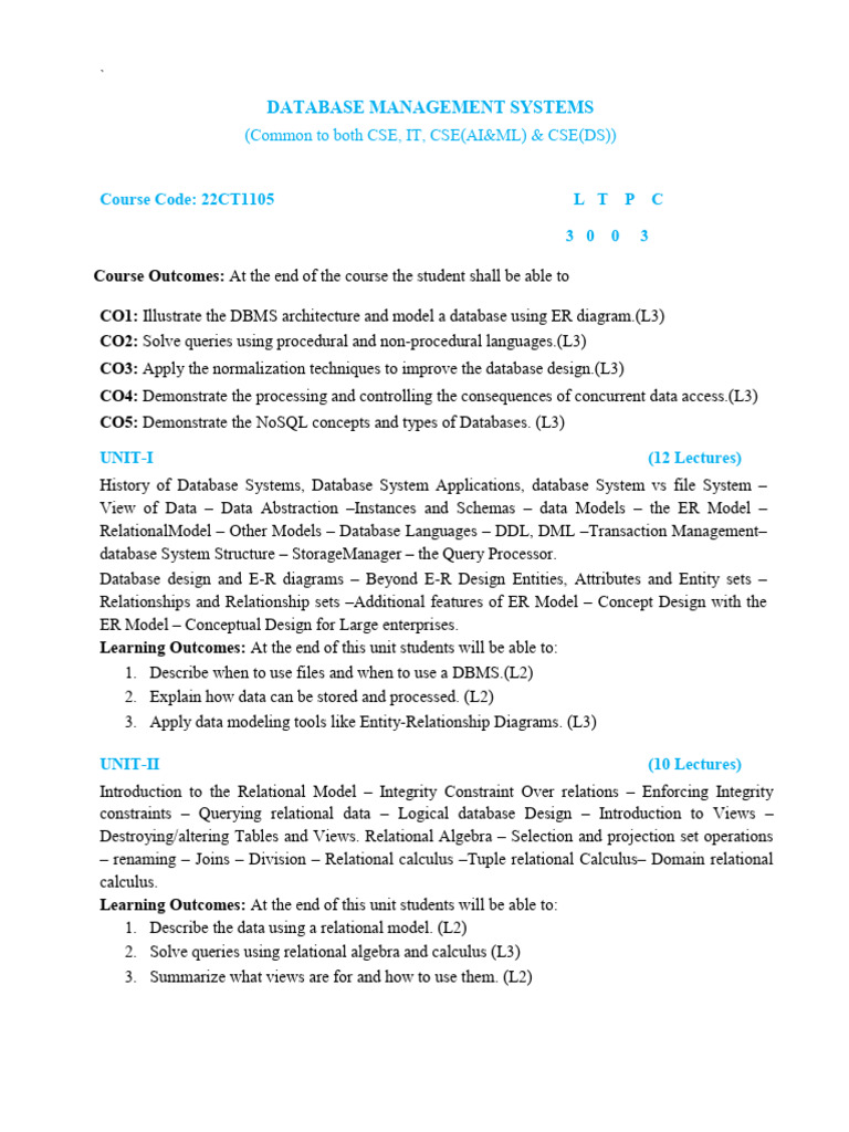 22CT1105 | PDF | Relational Model | Databases
