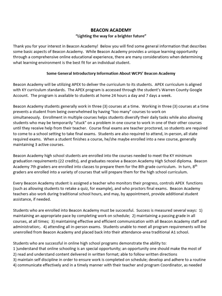 Wcps Beacon Academy Pdf Curriculum Teachers