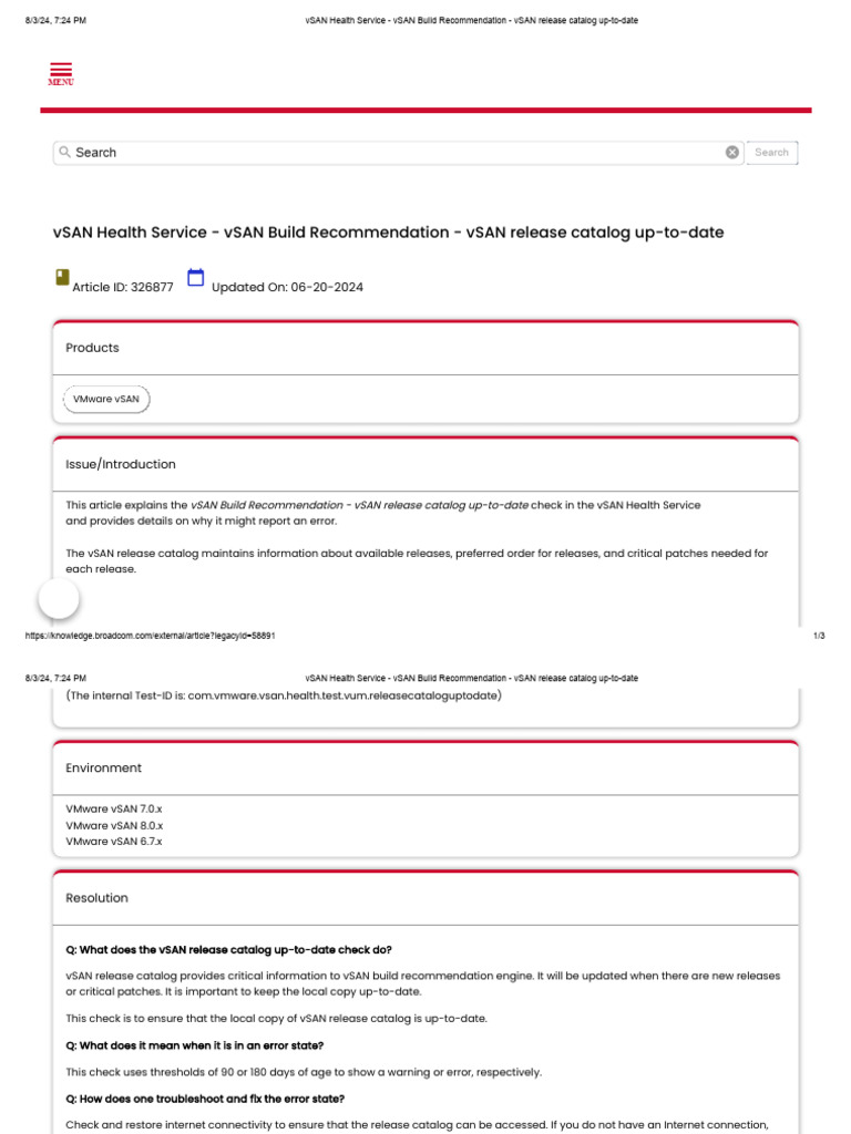 vSAN Health Service - vSAN Build Recommendation - vSAN release catalog ...