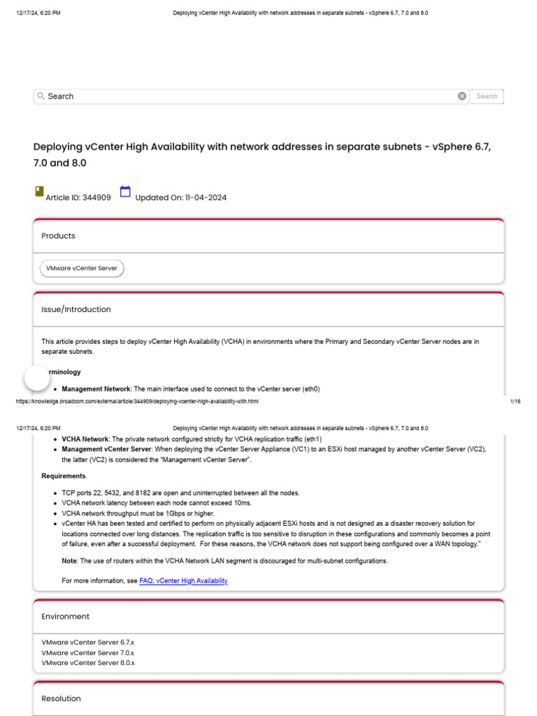 Deploying Vcenter High Availability With Network Addresses in Separate Subnets - Vsphere 6.7, 7. ...