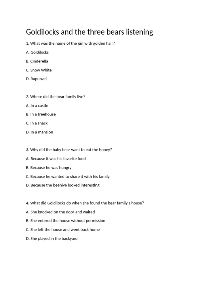 Goldilocks and The Three Bears Listening | PDF | Fairy Tales