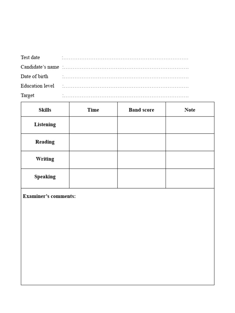 Candidate Test Assessment Form | PDF