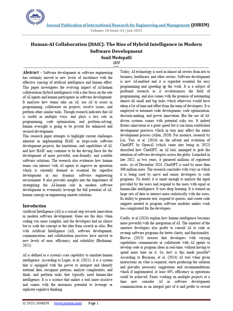 Human-AI Collaboration (HAIC) the Rise of Hybrid Intelligence in Modern Software Development ...