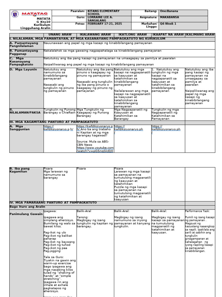Week 1-Q4-Makabansa | PDF