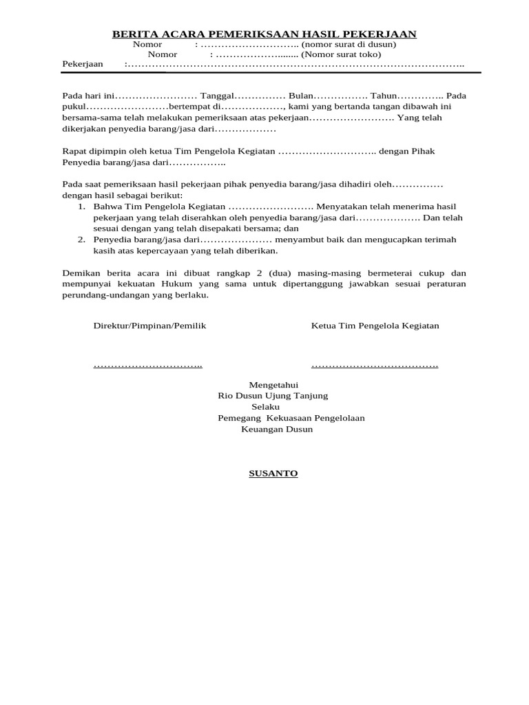 Berita Acara Pemeriksaan Hasil Pekerjaan | PDF