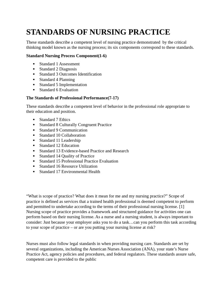 Standard of Nursing Practice | PDF | Nurse Practitioner | Nursing