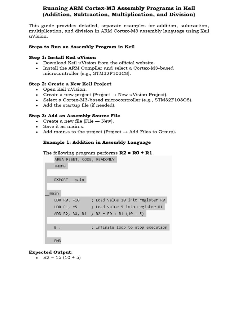 ARM Cortex-M3 Assembly in Keil Guide | PDF