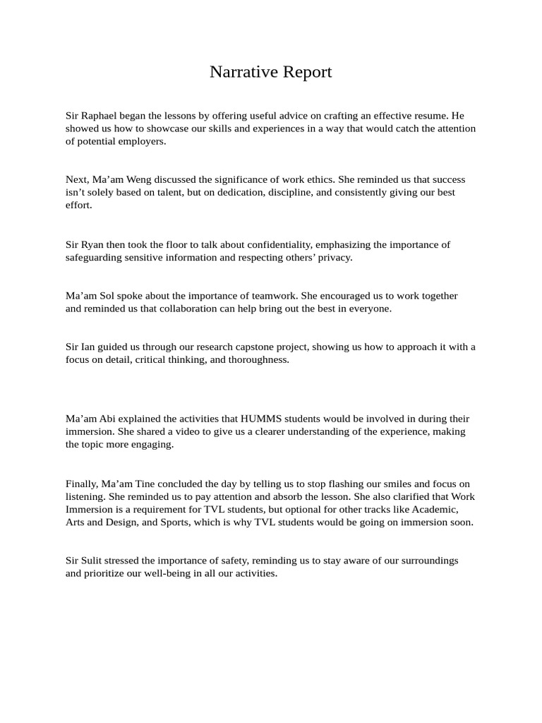 Narrative Report | PDF