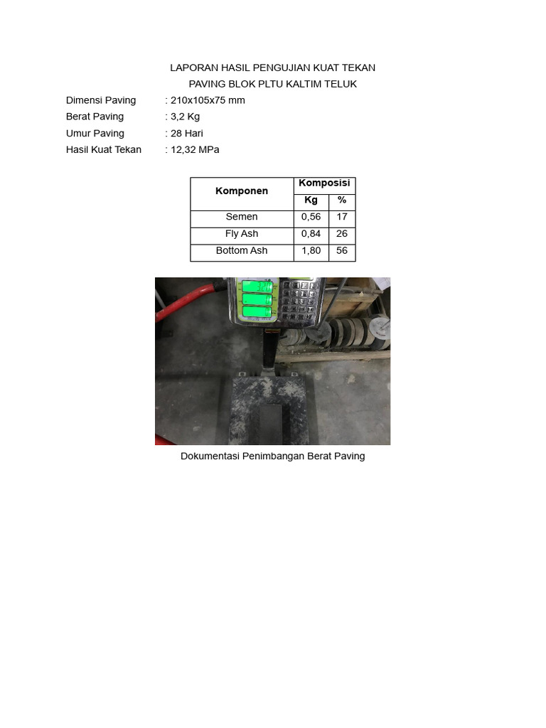 Hasil Uji Kuat Tekan Paving | PDF