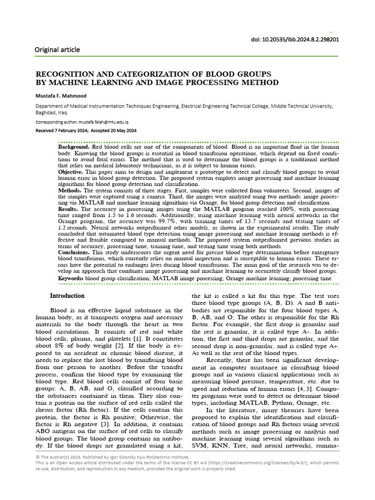 Machine Learning for Blood Group Detection | PDF | Machine Learning ...