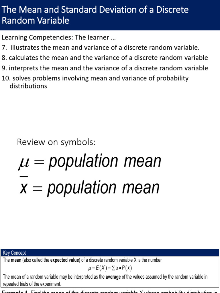 Lesson 1.3 Mean and Standard Deviation | PDF | Variance | Mean
