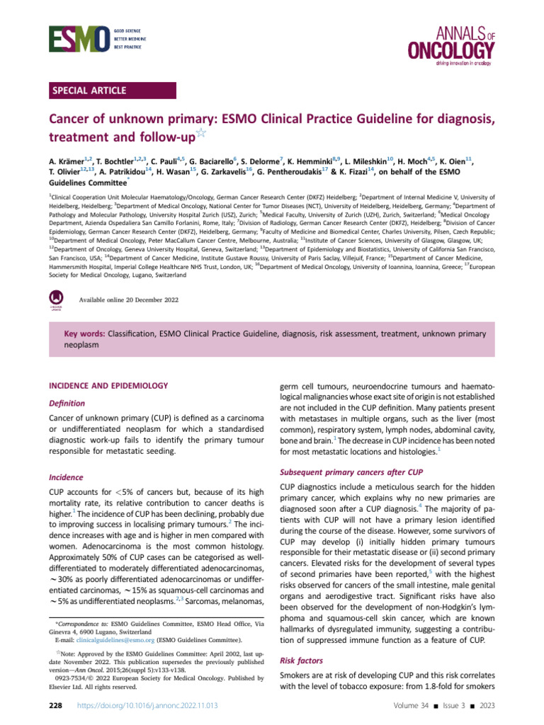 Esmo Cancer of Unknown Primary | PDF | Metastasis | Medical Ultrasound