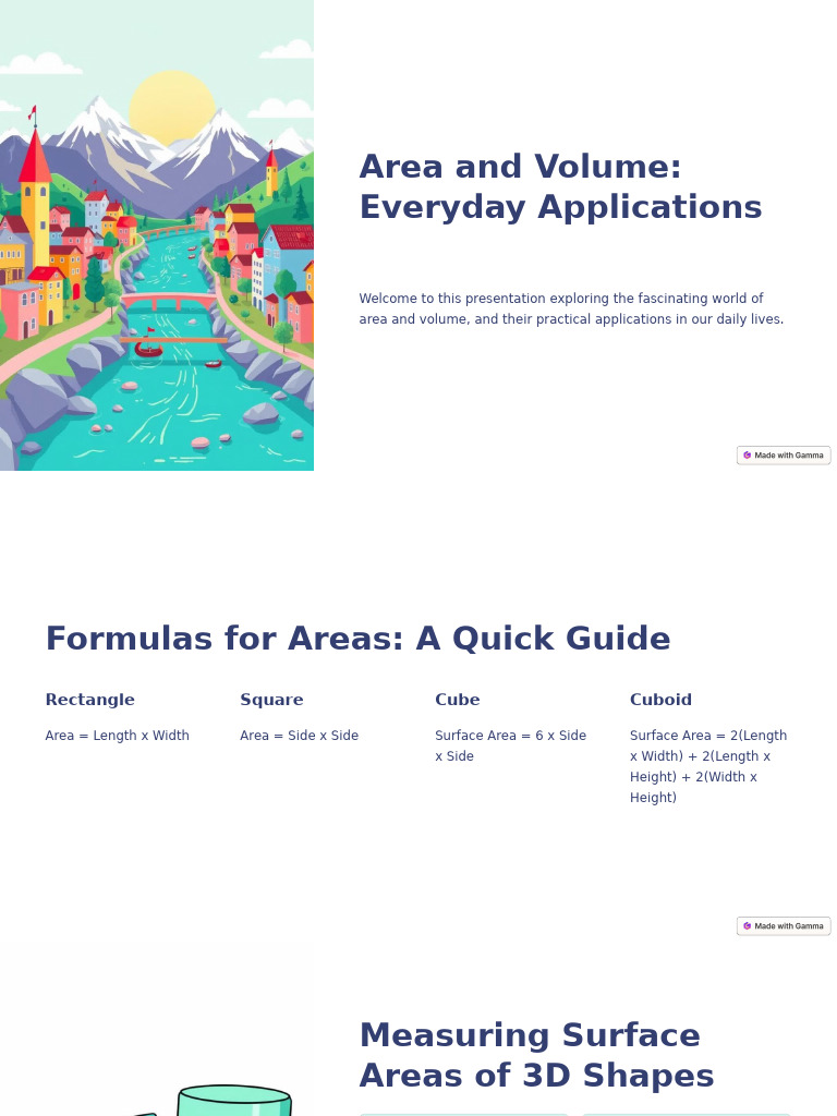 Area and Volume Everyday Applications | PDF | Volume | Area