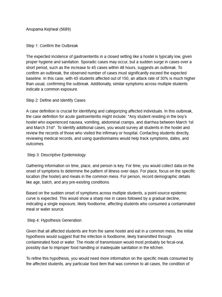 Outbreak Investigation Assignment | PDF | Foodborne Illness | Hygiene