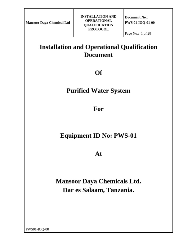 IOQ Protocol For PWS Generation System Draft 01 | PDF | Membrane ...