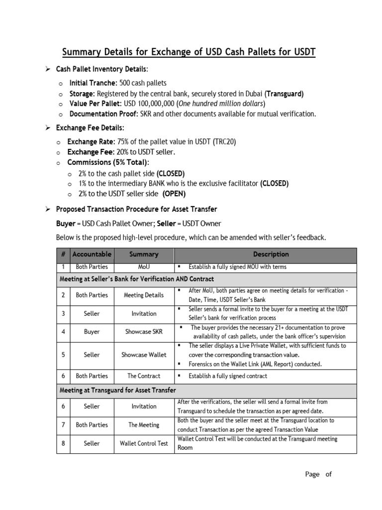 Details For Exchange of USD Cash Pallets For USDT | PDF | Banks ...
