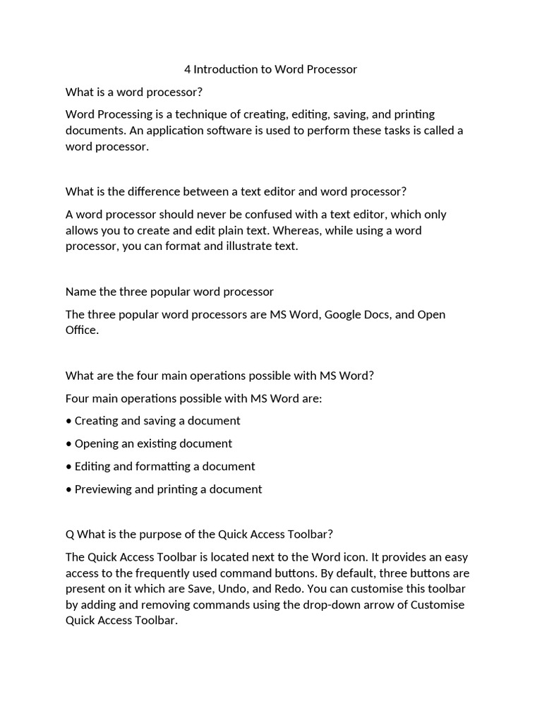 4 Introduction To Word Processor | PDF | Microsoft Word | Computing