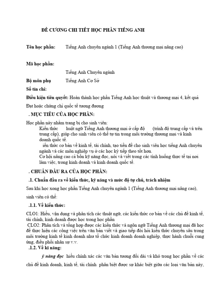 ĐỀ CƯƠNG TA CN1 - ENGLISH for BUSINESS STUDIES - UPDATE | PDF