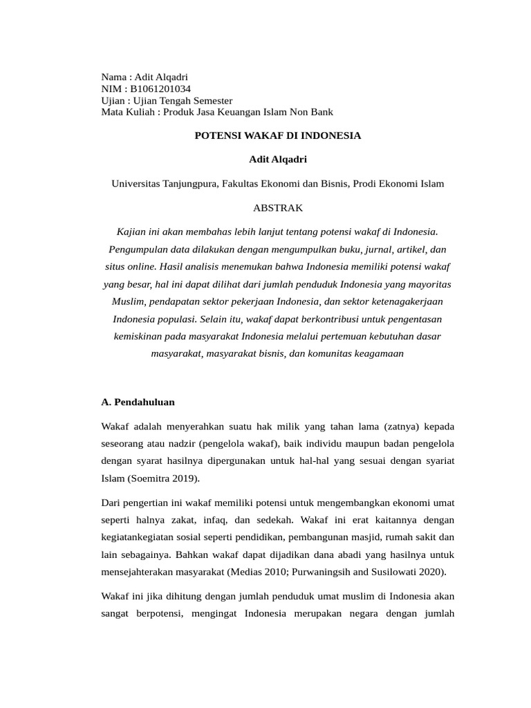 Potensi Wakaf Di Indonesia | PDF