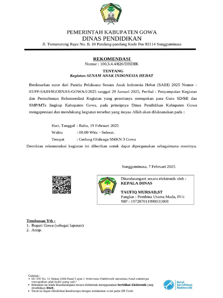 Undangan Pelatihan Senam Anak Gowa | PDF