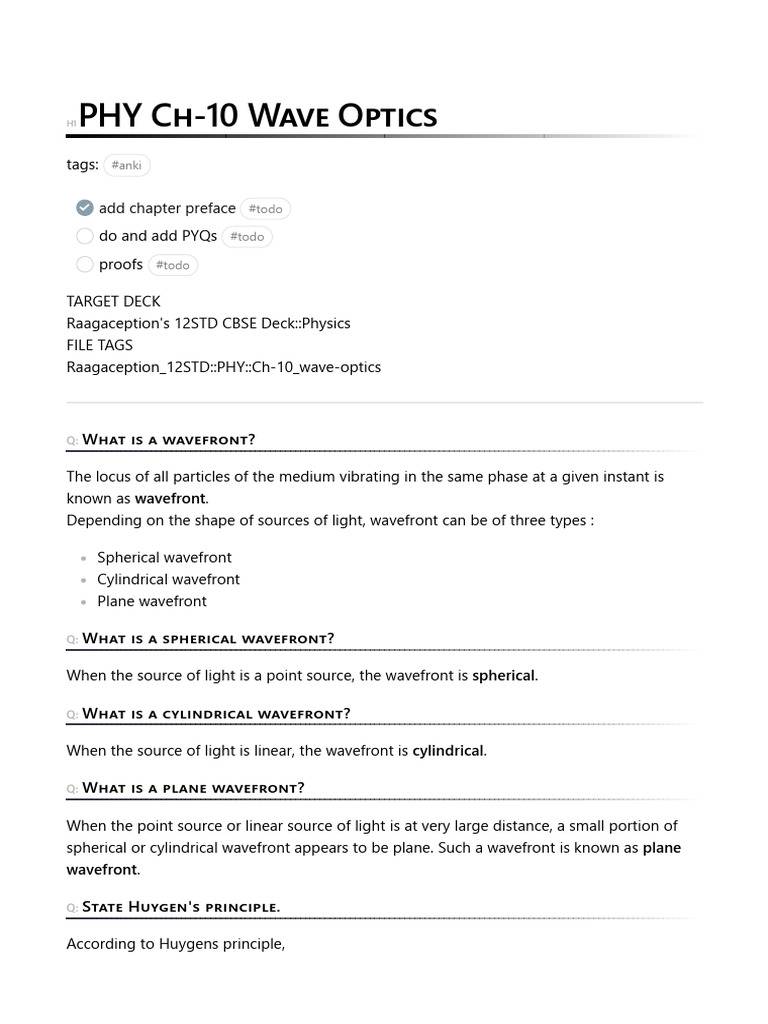 PHY Ch-10 Wave Optics | PDF | Angular Resolution | Diffraction