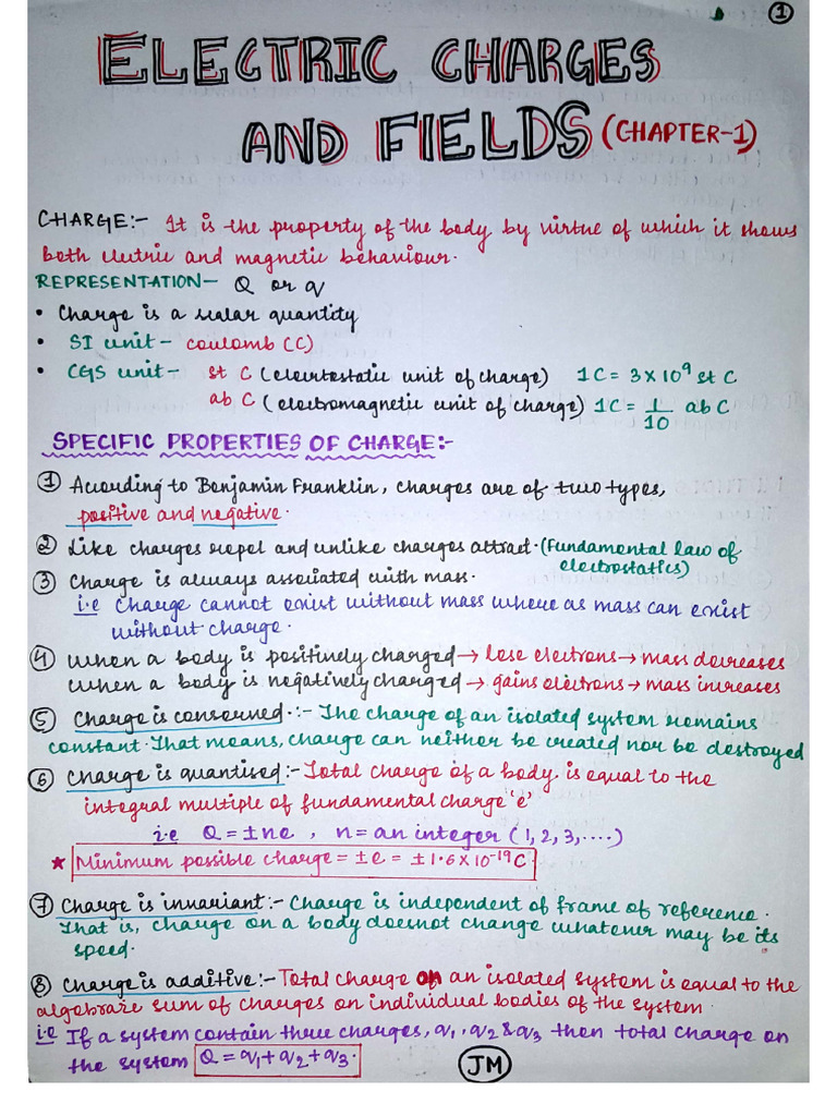 Class 12 Physics Chapter 1 Electric and - 250215 - 073847 | PDF