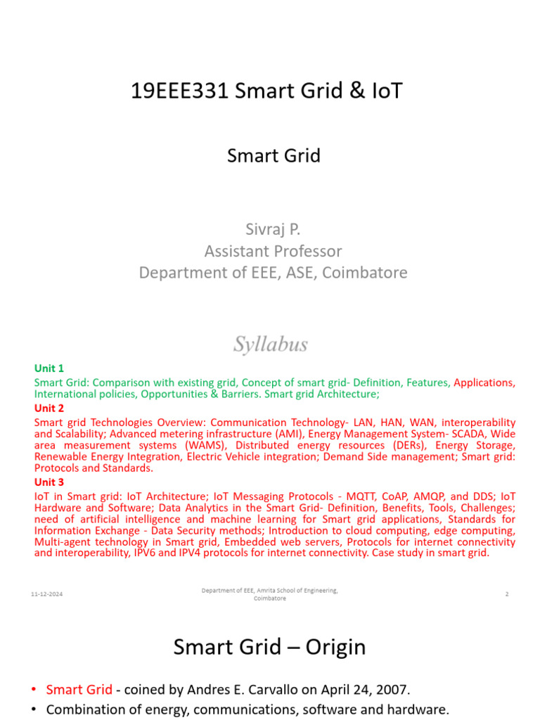 1-4 19EEE331 SG-IoT Smart Grid Intro | PDF | Smart Grid | Electrical Grid