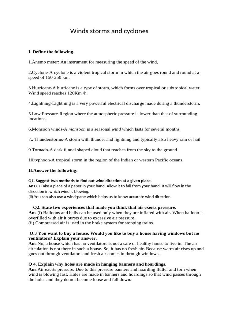 Winds Storms and Cyclones NOTES | PDF | Tropical Cyclones | Wound