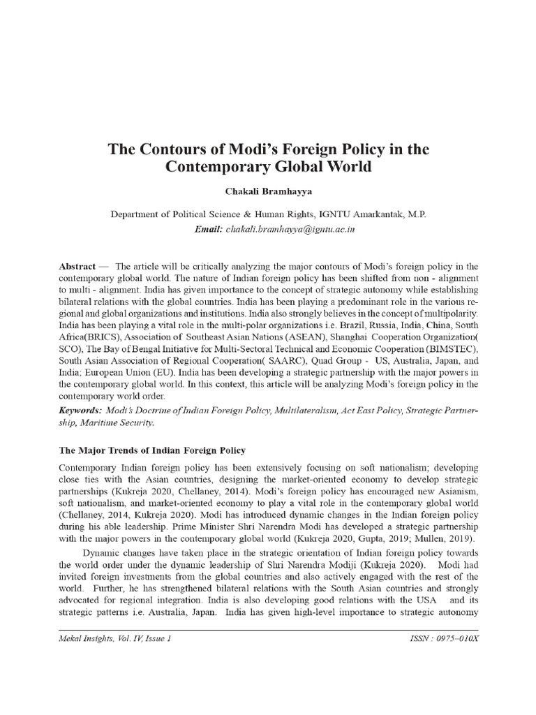 The Contour of Modi Foriegn Policy in the Contemporary Global World | PDF
