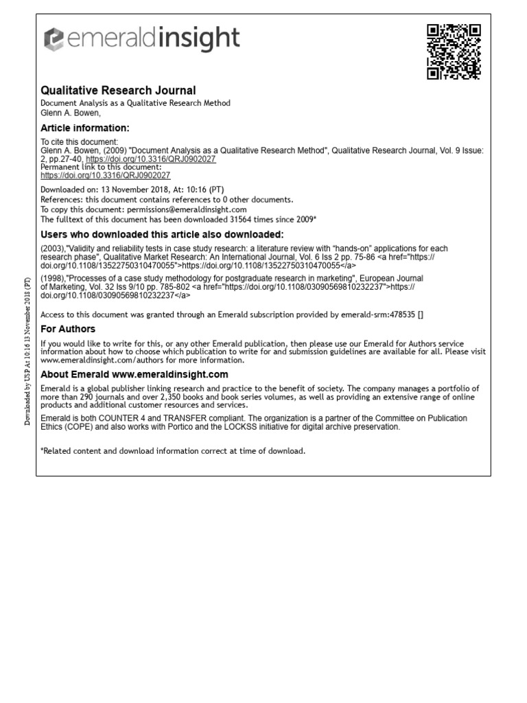 Bowen - 2009 - Document Analysis As A Qualitative Research Method | PDF ...