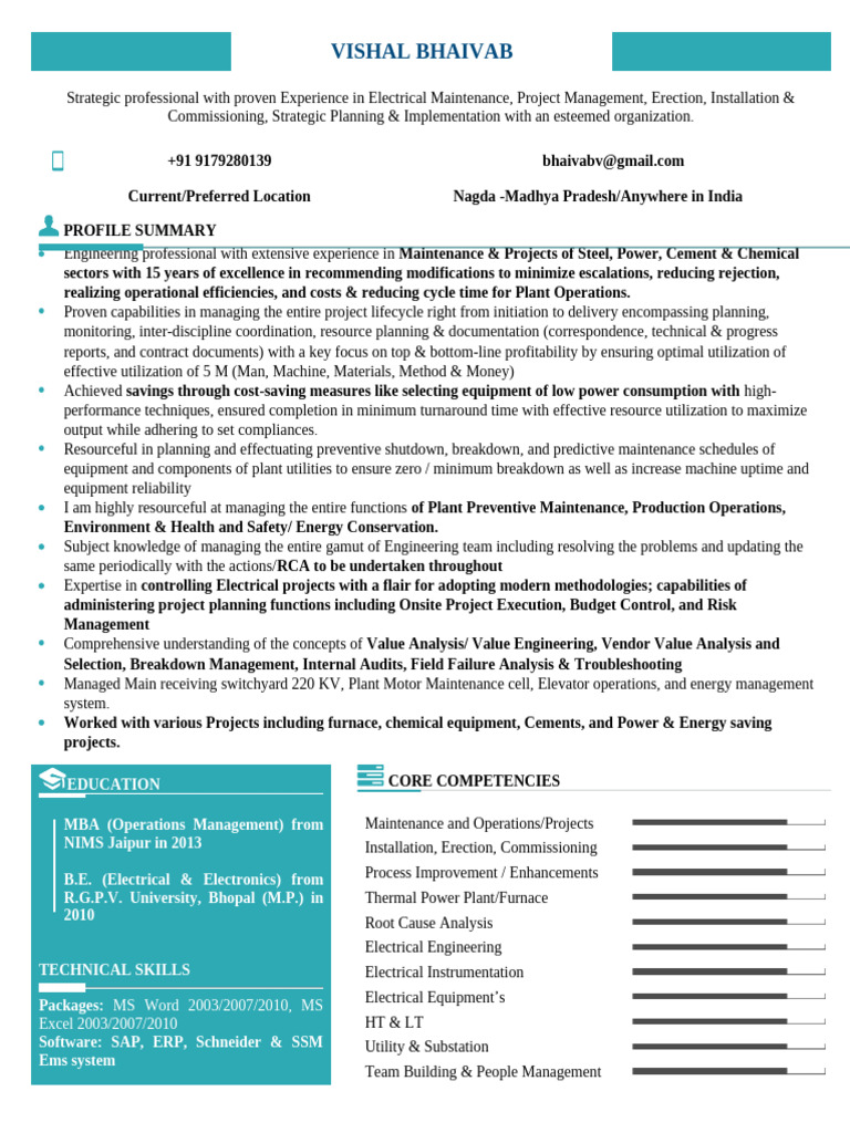 Vishal Bhaivab-Electrical Maintenance CV | PDF | Power (Physics) | Electric Power