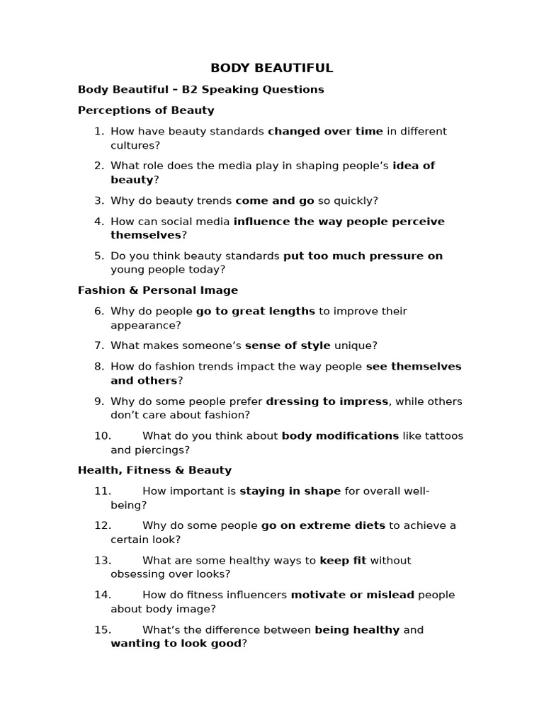 Body Beautiful | PDF | Self Esteem | Physical Attractiveness